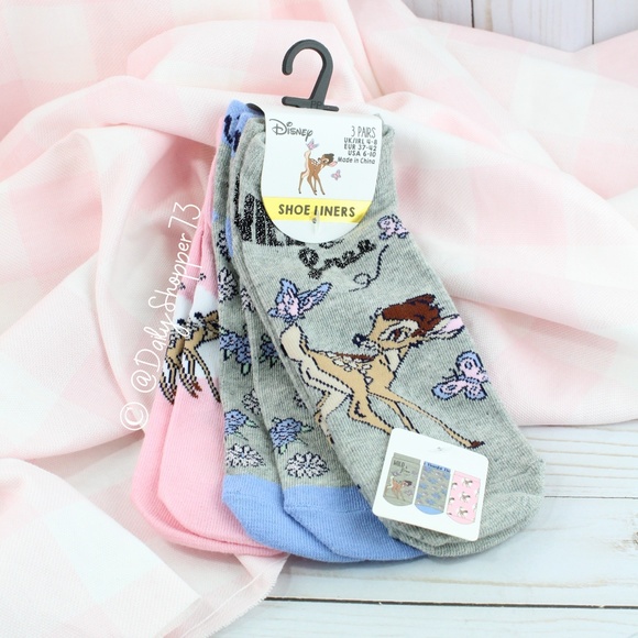 Disney | Accessories | Bambi And Butterfly Shoe Liner Socks Set Of 3 ...